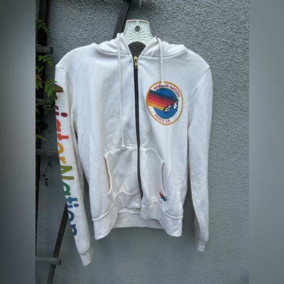 Aviator Nation | Tops | Aviator Nation Zip Up Hoodie In Vintage White ...